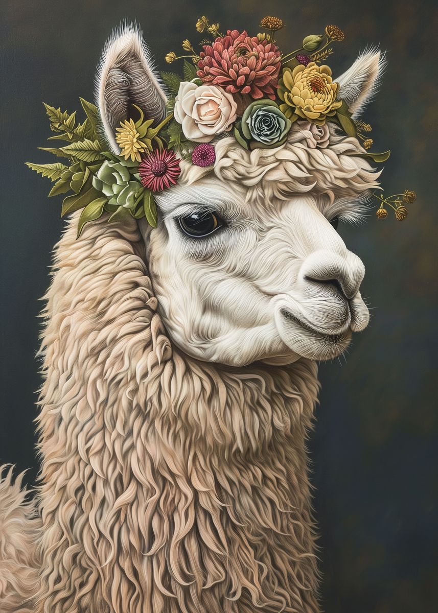 'Alpaca Flower Wreath' Poster, picture, metal print, paint by Eline ...