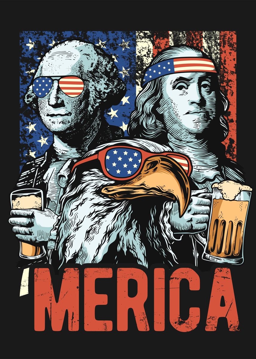 'Washington Franklin Merica' Poster, picture, metal print, paint by B ...