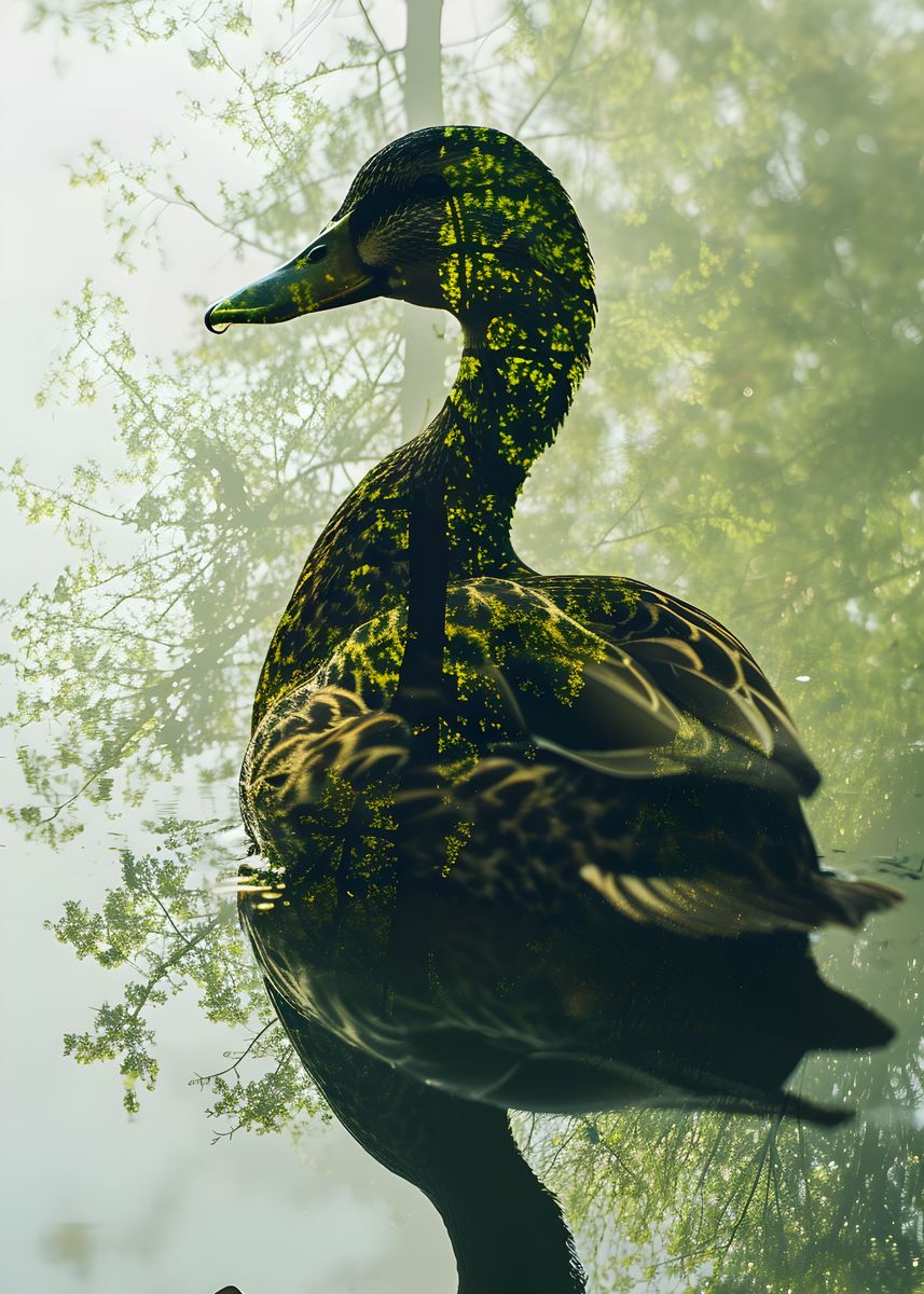 'Duck Double Exposure Lake' Poster, picture, metal print, paint by ...