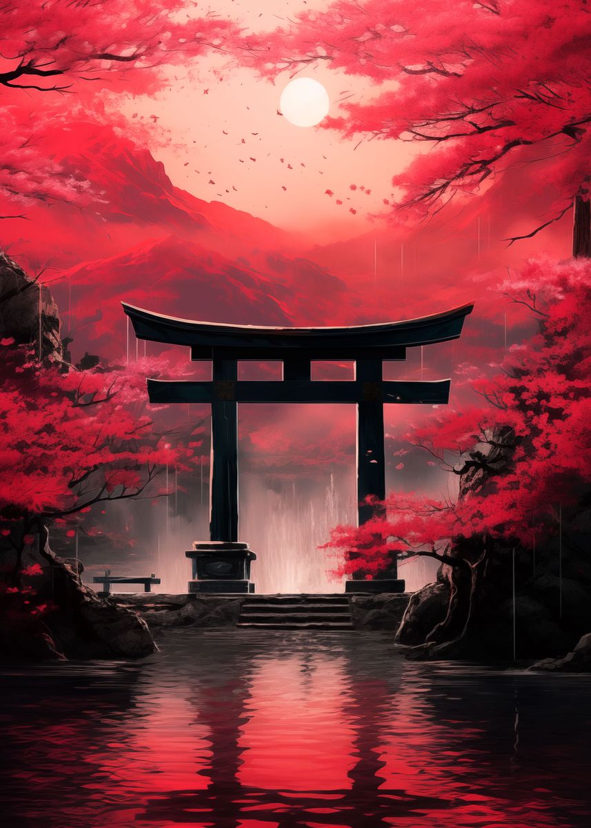 'Red Torii' Poster, picture, metal print, paint by Bloomoon | Displate