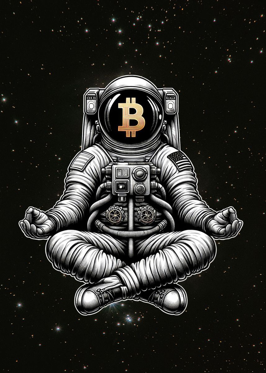 'Bitcoin Astronaut Yoga' Poster, picture, metal print, paint by Eline ...