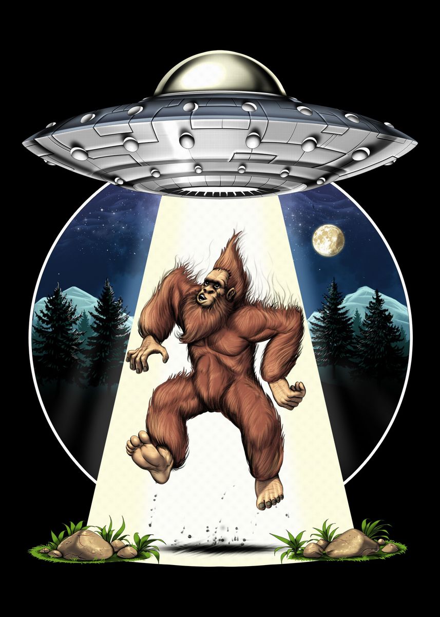 'Bigfoot Alien Abduction' Poster, picture, metal print, paint by ...