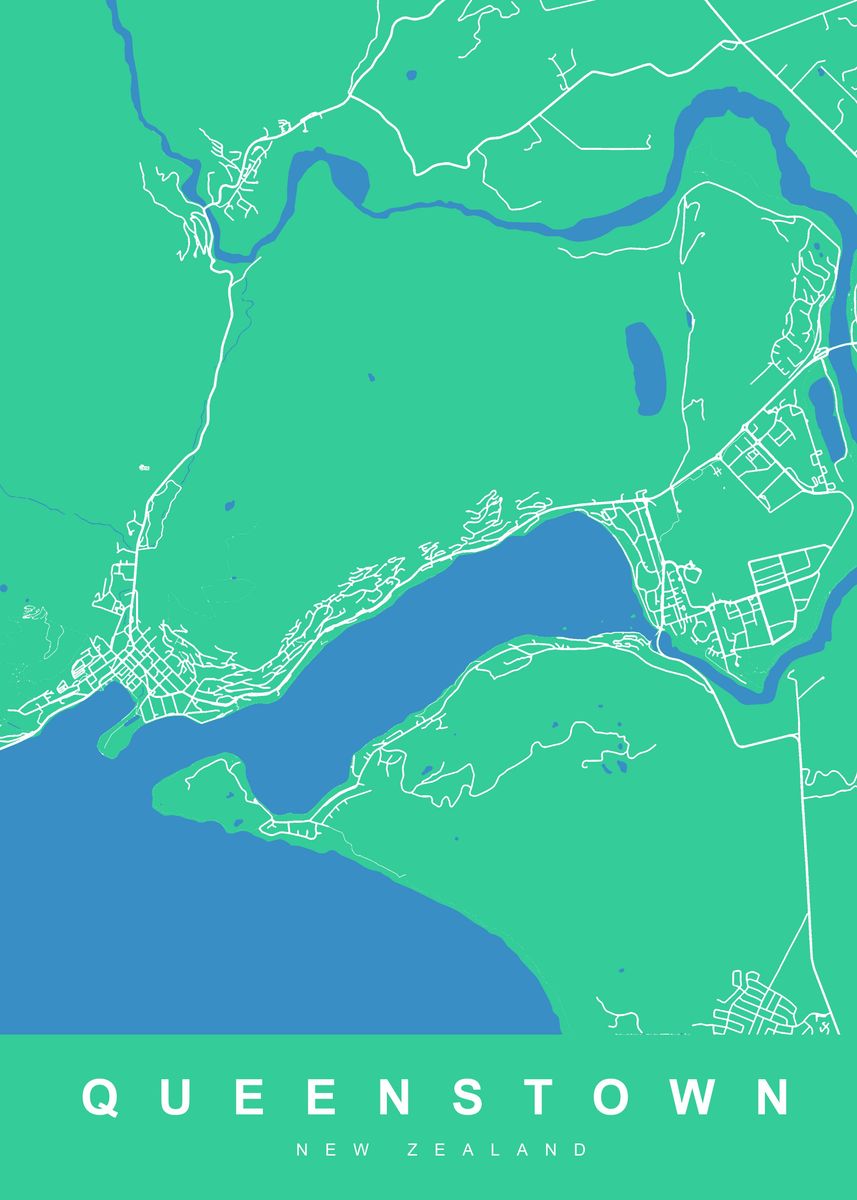 'MAP QUEENSTOWN NEW ZEALAND' Poster, picture, metal print, paint by ...