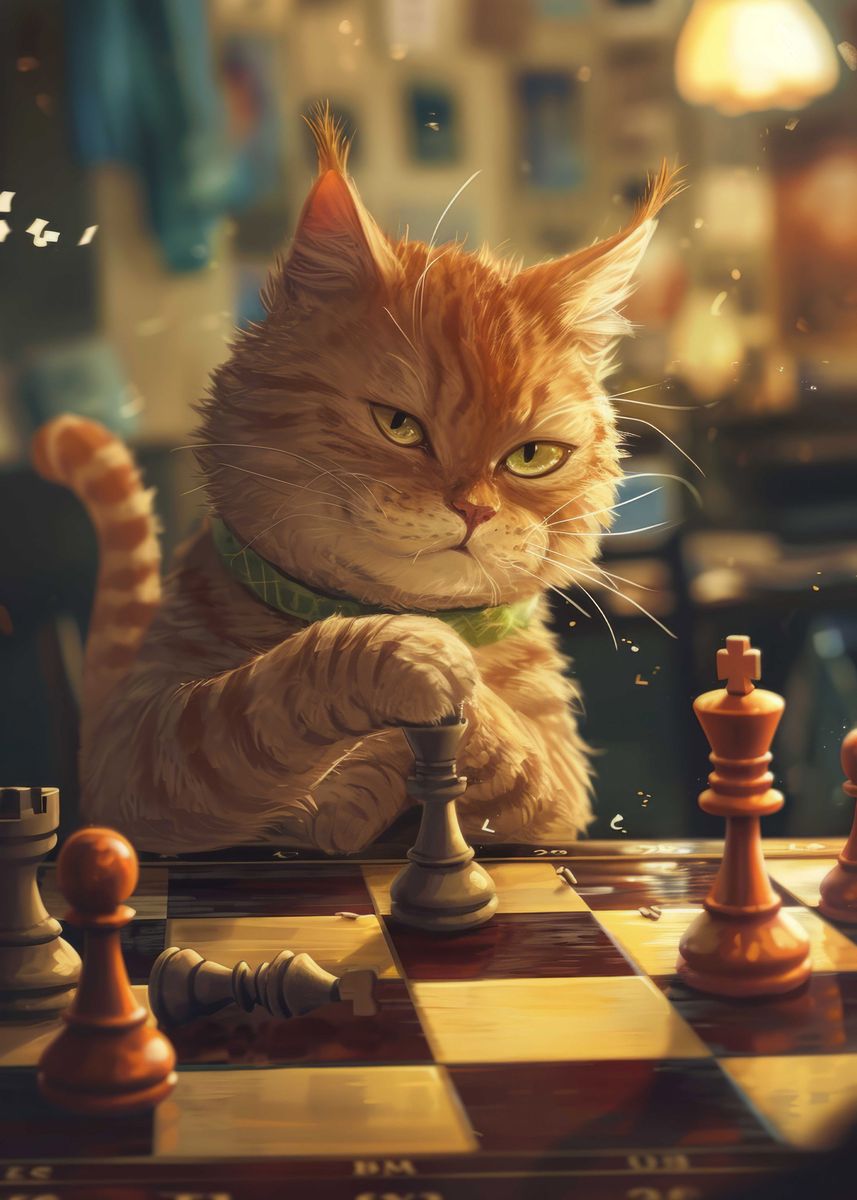 'Cute Cartoon Chess Cat' Poster, picture, metal print, paint by Ray ...