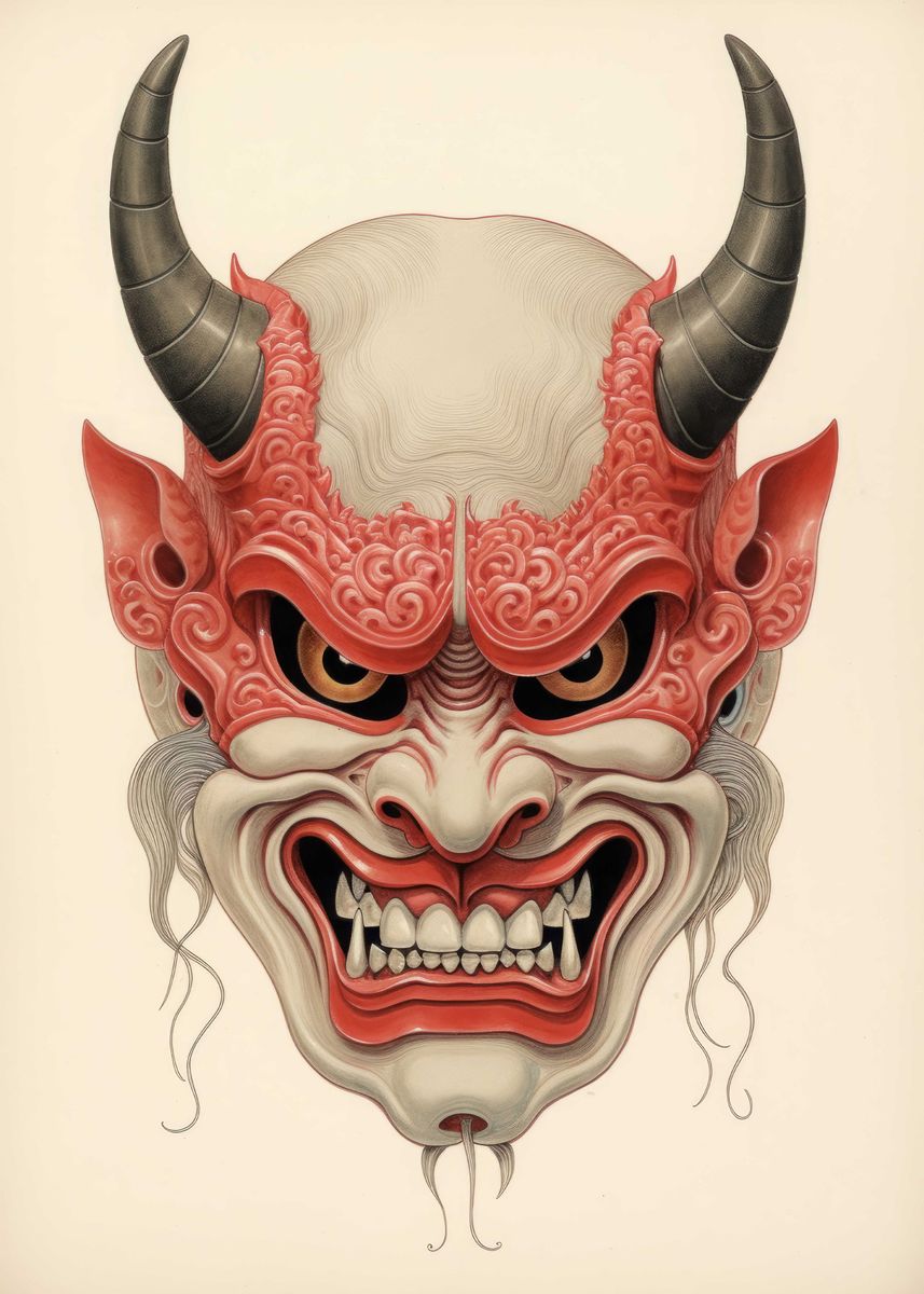 'Oni Mask Japanese Painting' Poster, picture, metal print, paint by Kai ...
