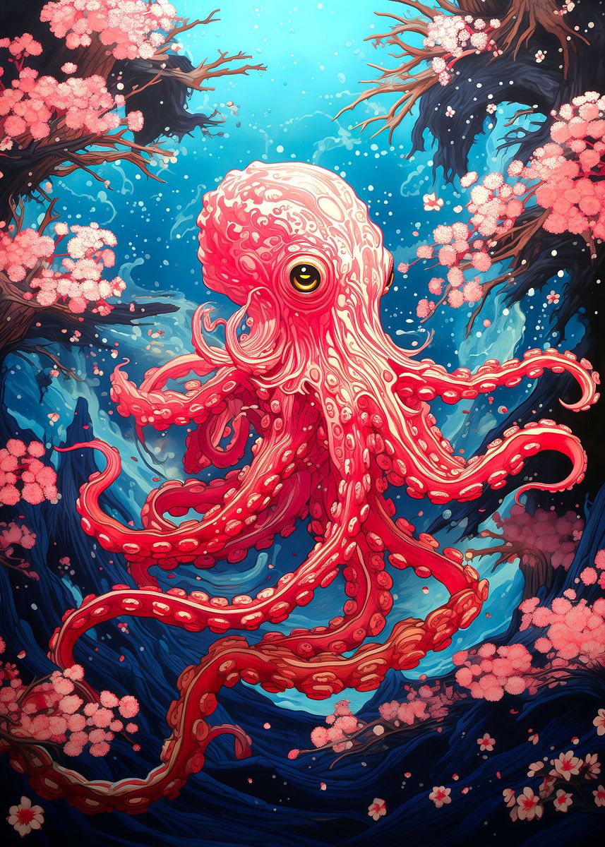 'Blossom Pink Octopus' Poster, picture, metal print, paint by Sasha ...