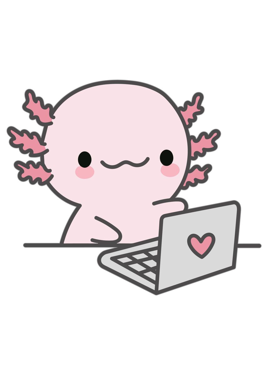 'Cute Axolotl with Computer' Poster, picture, metal print, paint by ...