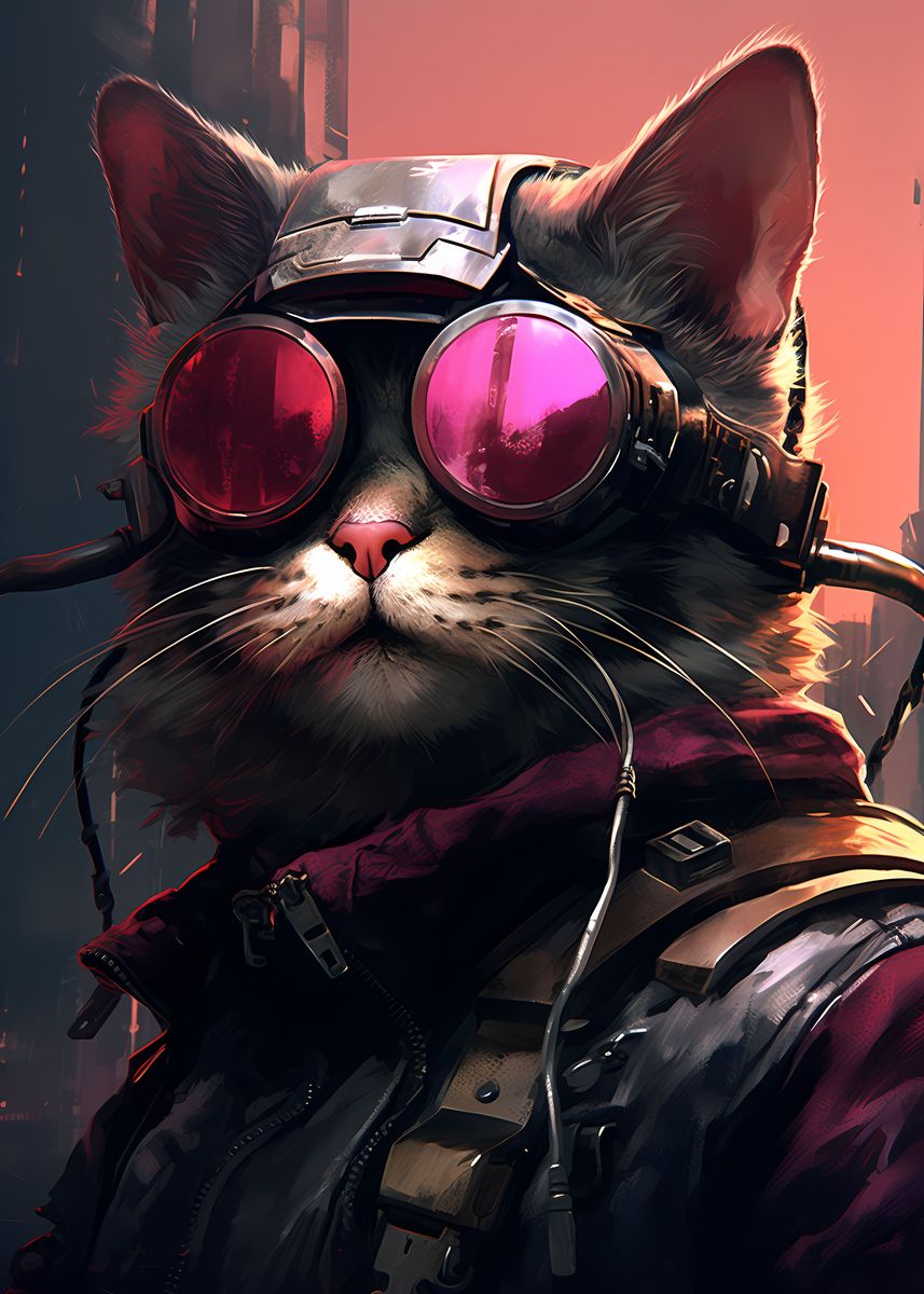 'Cyberpunk Cat Pink Glasses' Poster, picture, metal print, paint by ...