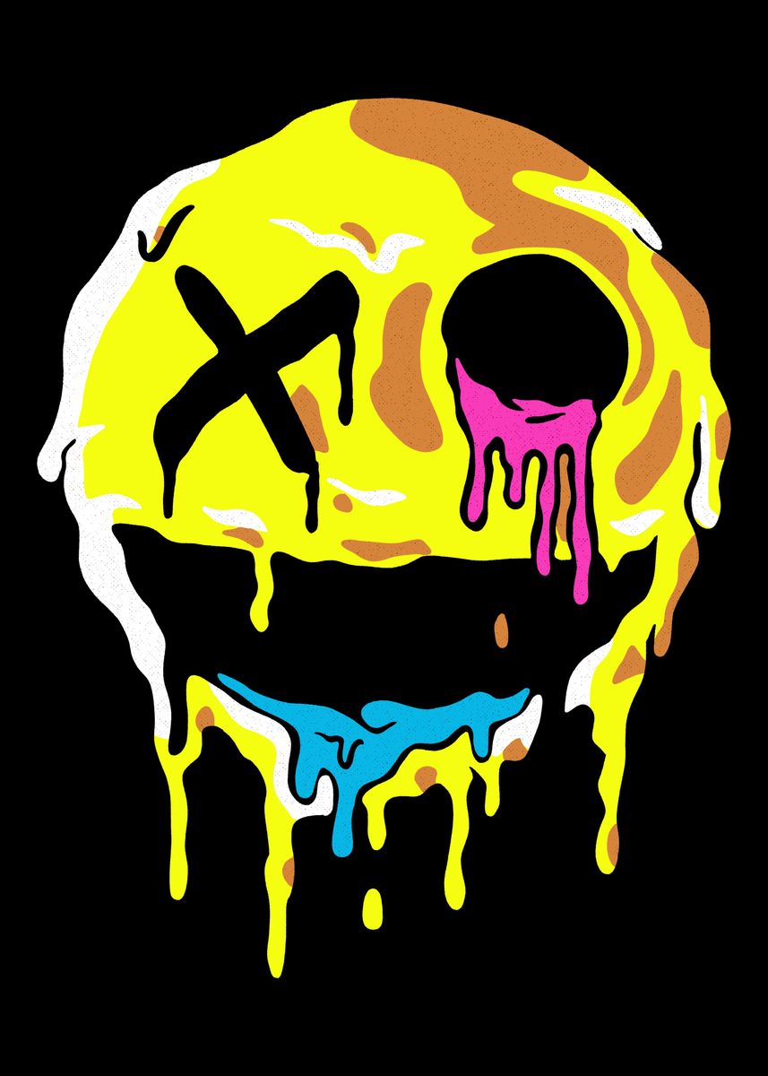 'Smiley Face Melted' Poster, picture, metal print, paint by Sandrasmith ...