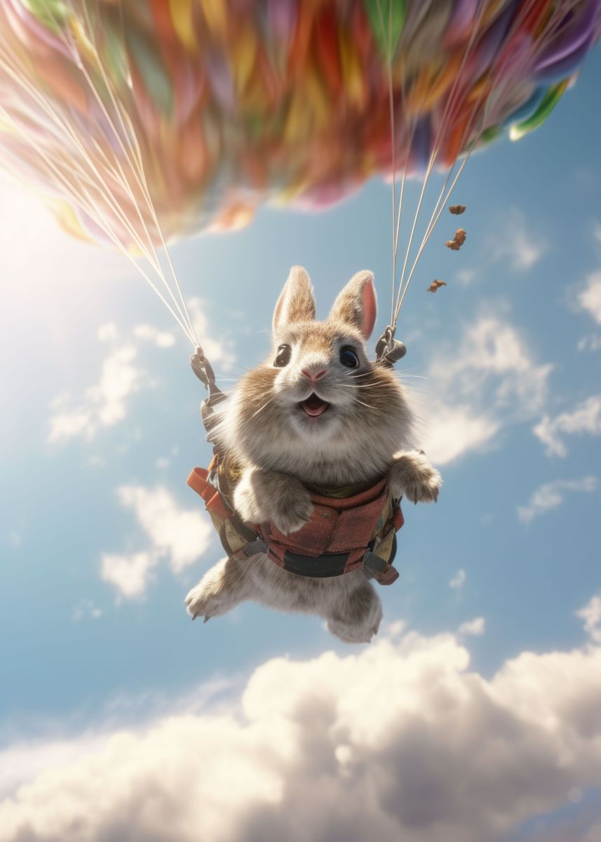 'Skydiving Bunny 2' Poster, picture, metal print, paint by JR Artworks ...