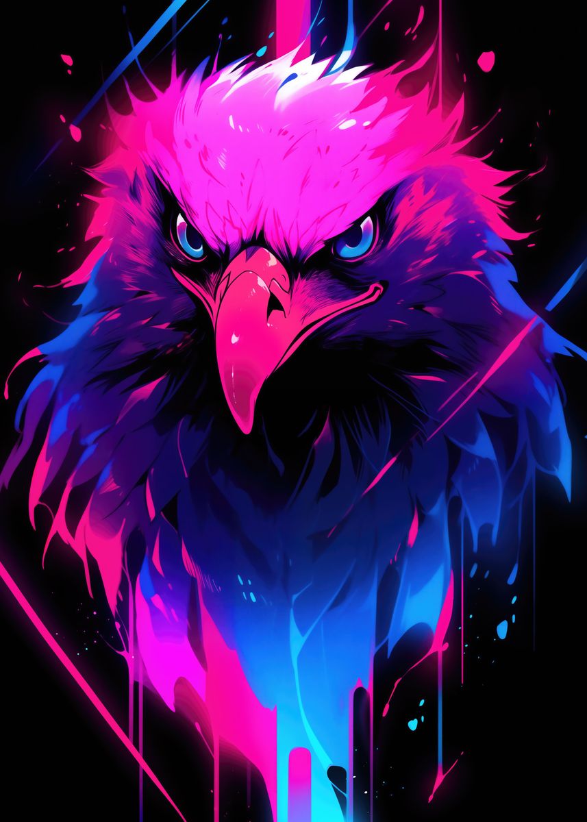 'Neon Eagle' Poster, picture, metal print, paint by NikoB | Displate