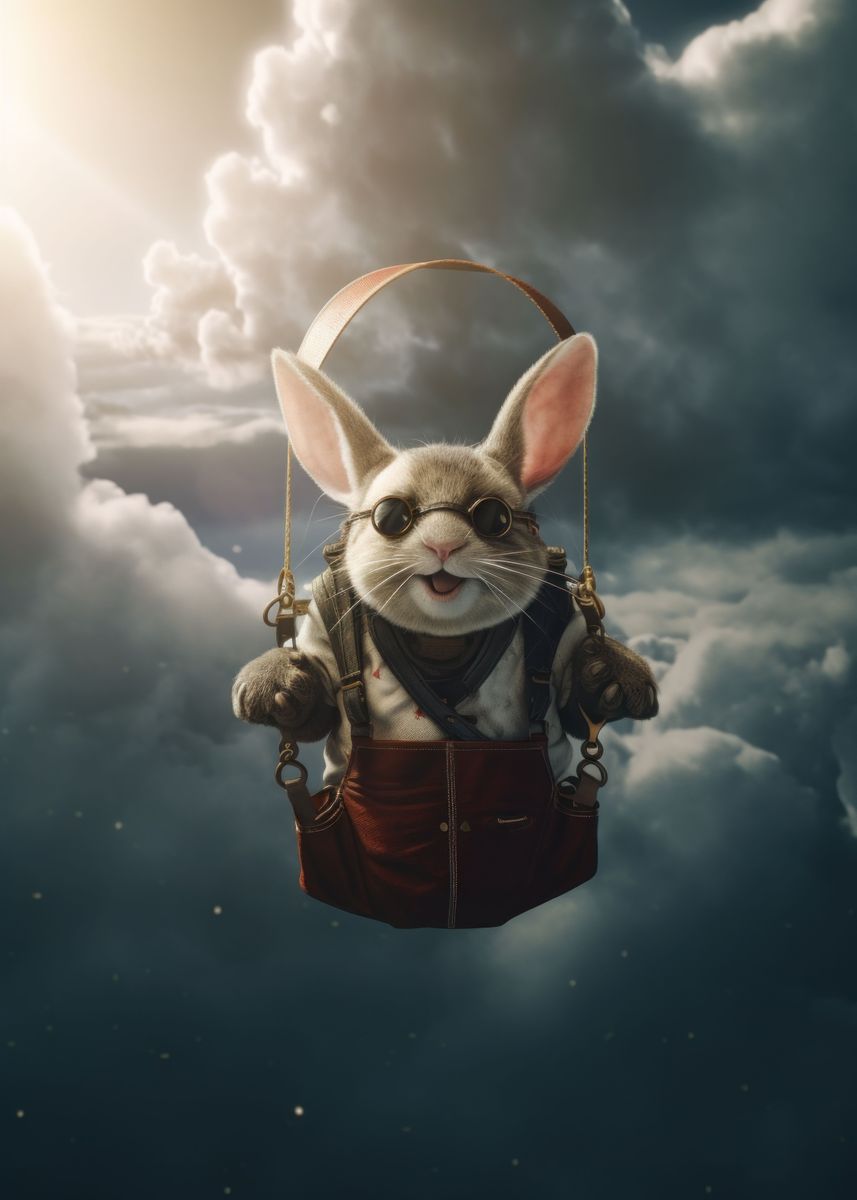 'Skydiving Bunny 3' Poster, picture, metal print, paint by JR Artworks ...