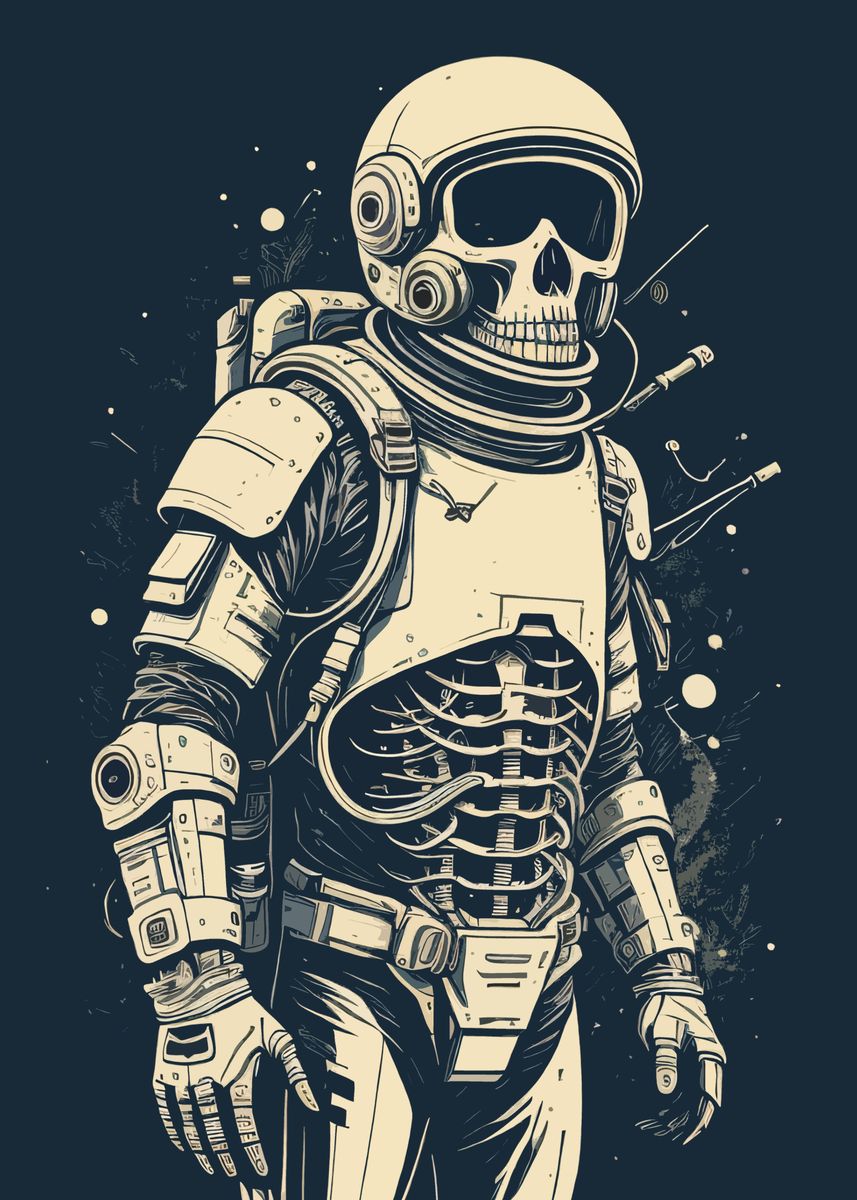'Astronaut Skull Vintage' Poster, picture, metal print, paint by ...