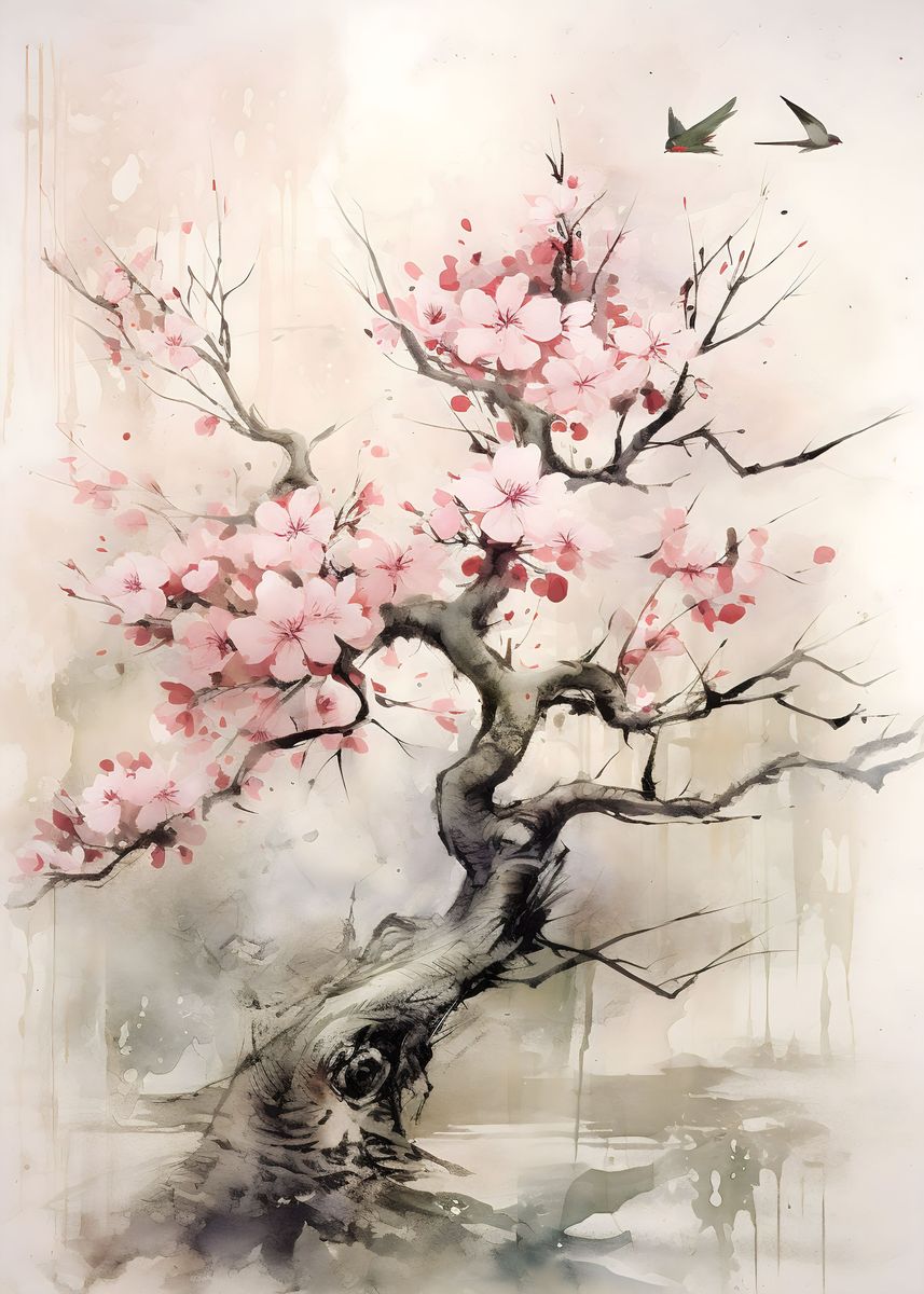 'Japanese Cherry Blossom ' Poster, picture, metal print, paint by ...