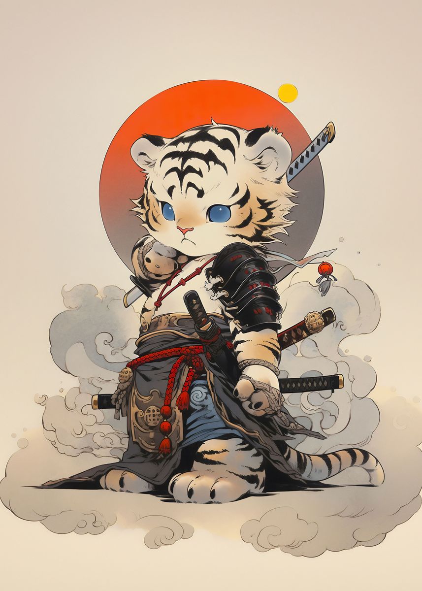 'White Tiger Samurai' Poster, picture, metal print, paint by Pozter ...