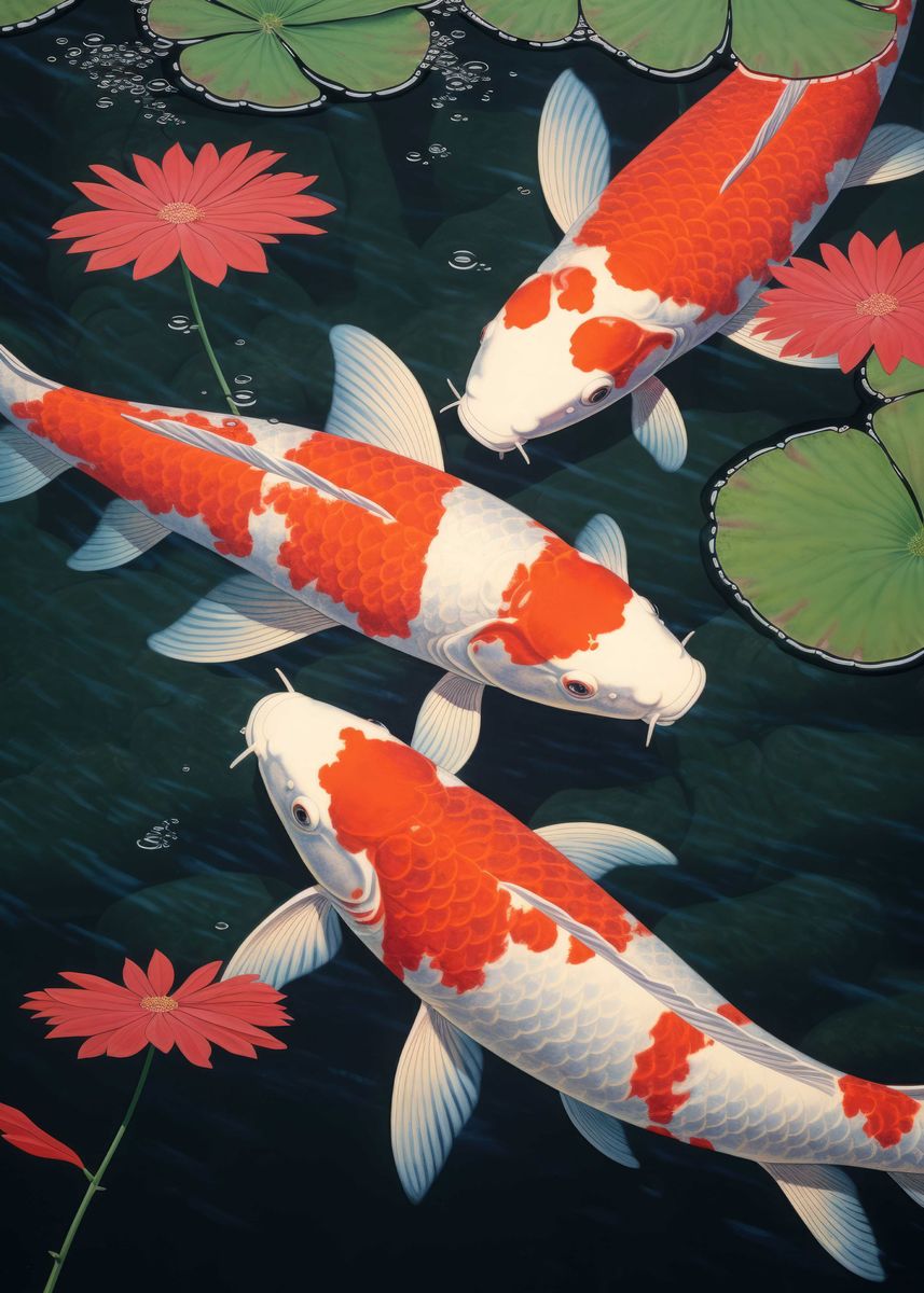 'Koi Fish Japanese Painting' Poster, picture, metal print, paint by Kai ...