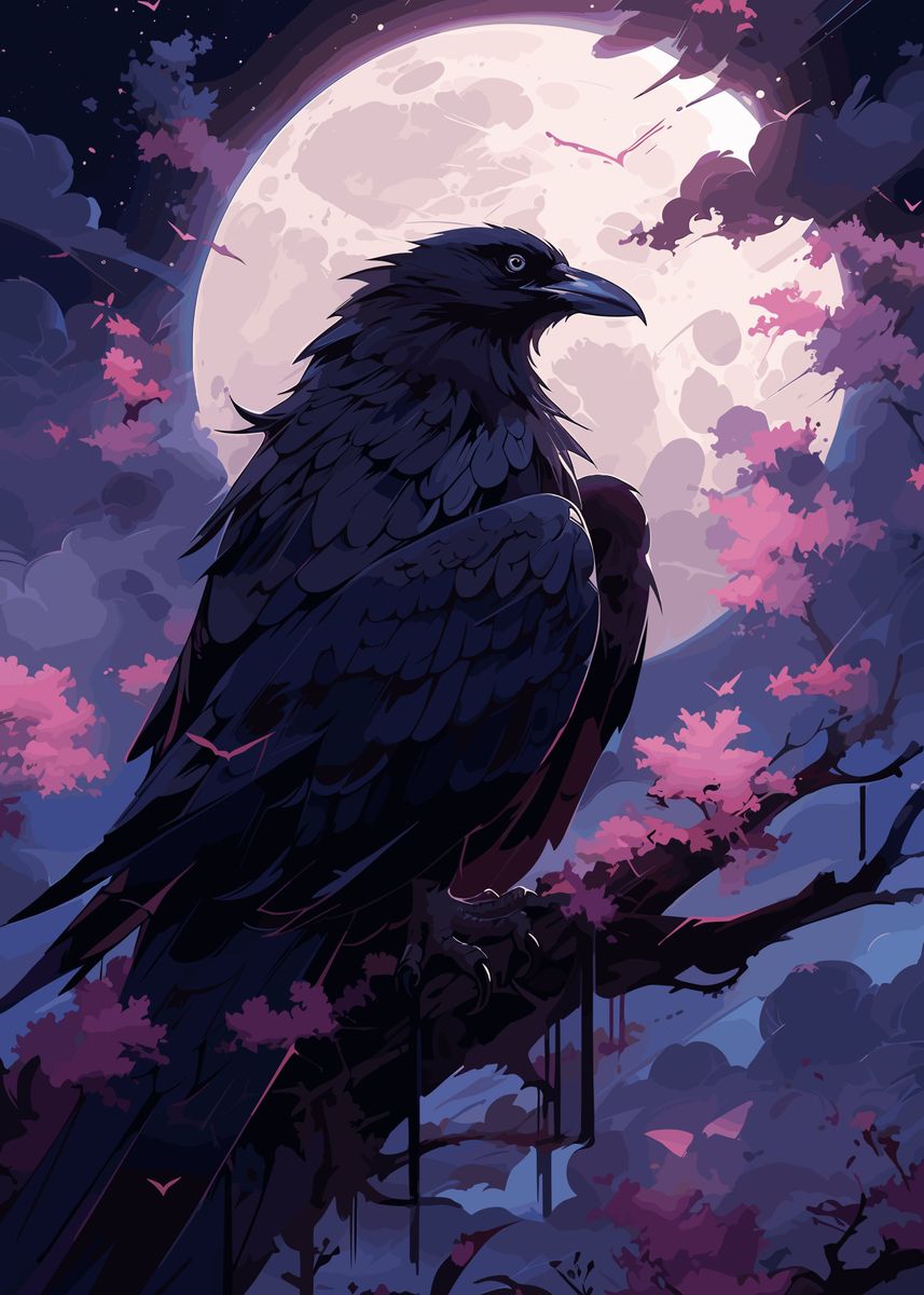 'Celestial Crow Ethereal' Poster, picture, metal print, paint by SuperNova | Displate