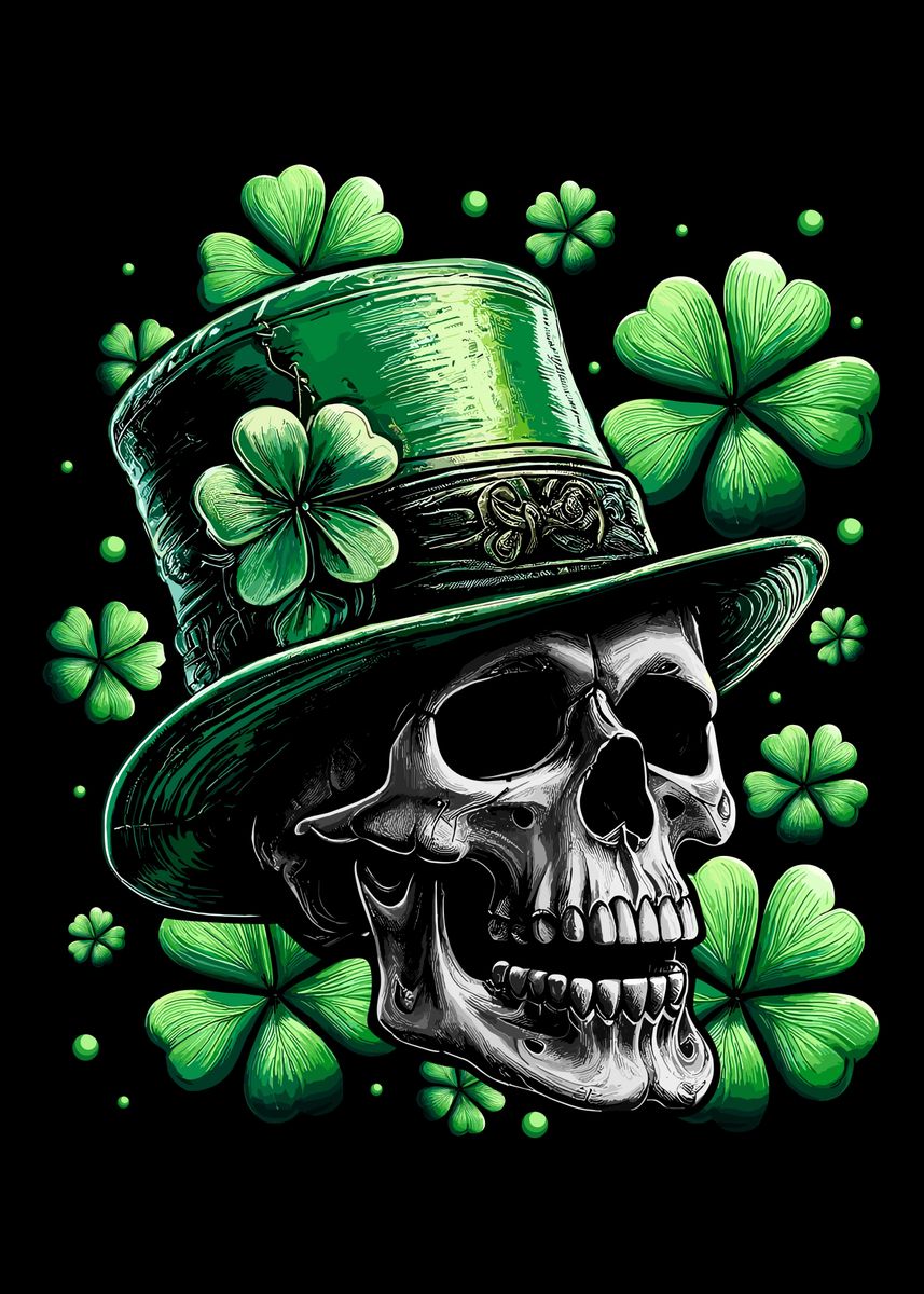 'Irish Skull Shamrocks' Poster, picture, metal print, paint by ...