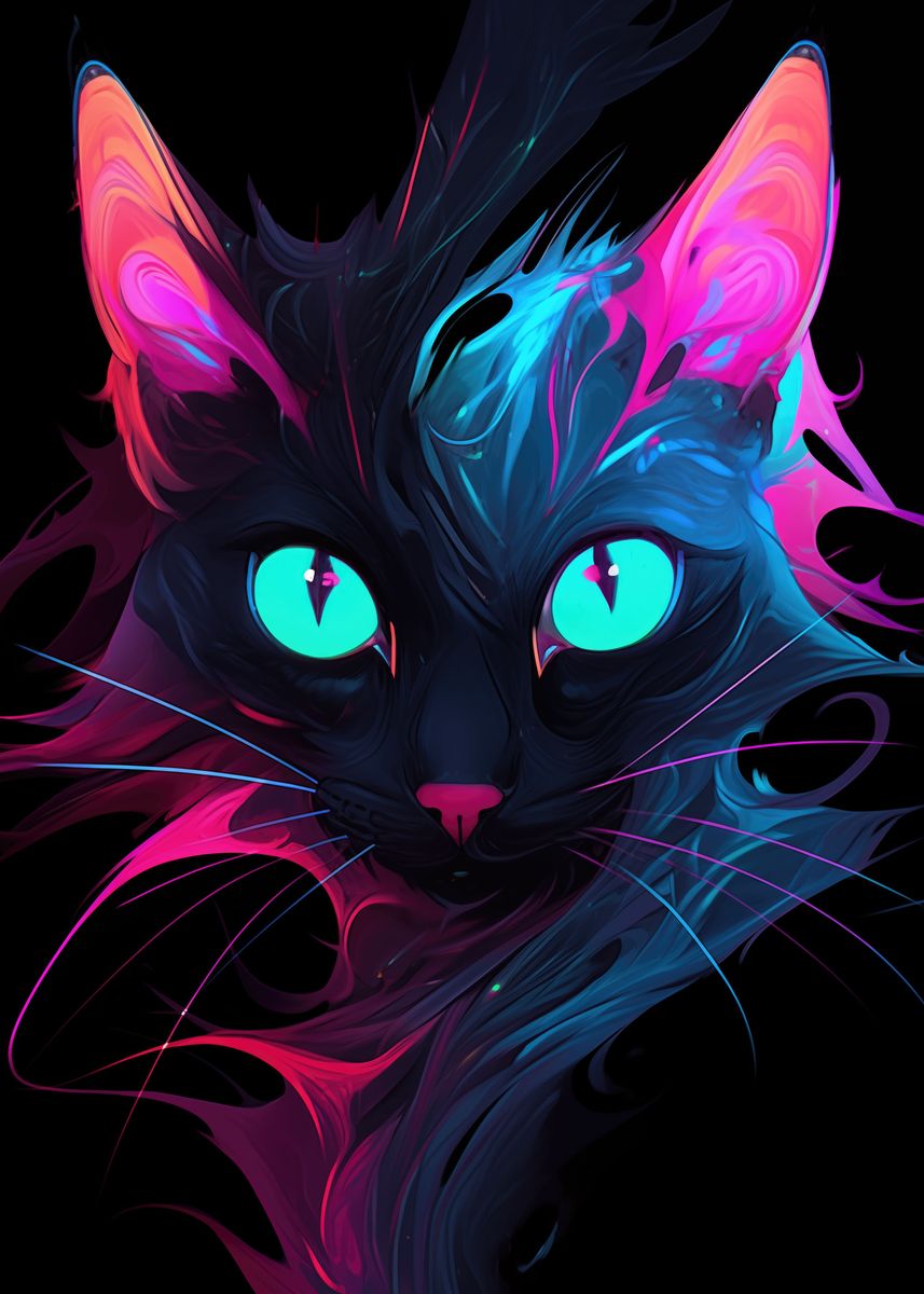 'Black Cat Neon Style' Poster, picture, metal print, paint by NikoB ...