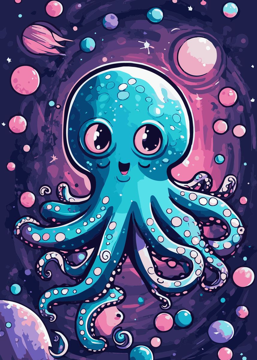 'Octopus Fantasy Galaxy 4' Poster, picture, metal print, paint by ...