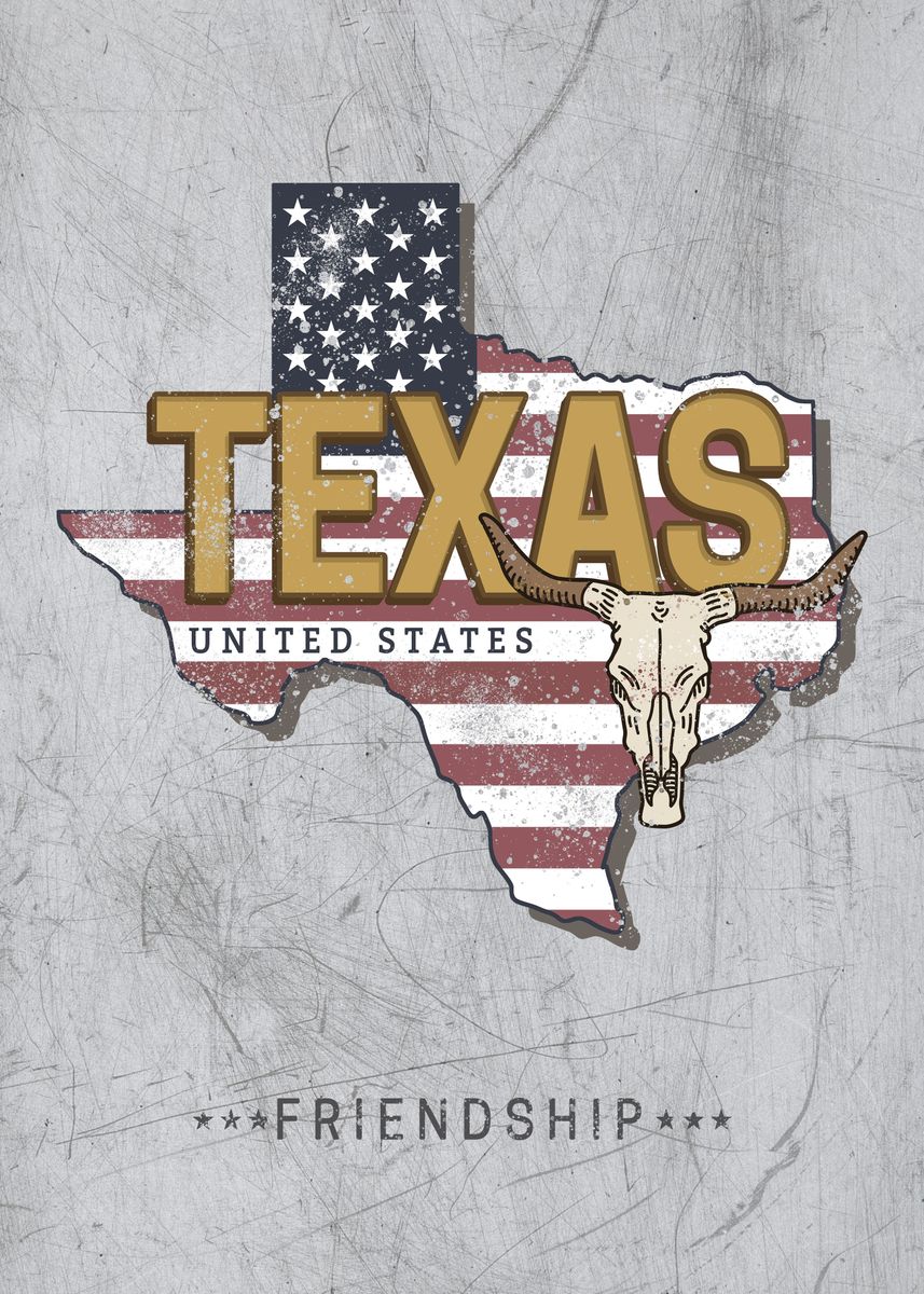 'Texas Map United States' Poster, picture, metal print, paint by Nils ...