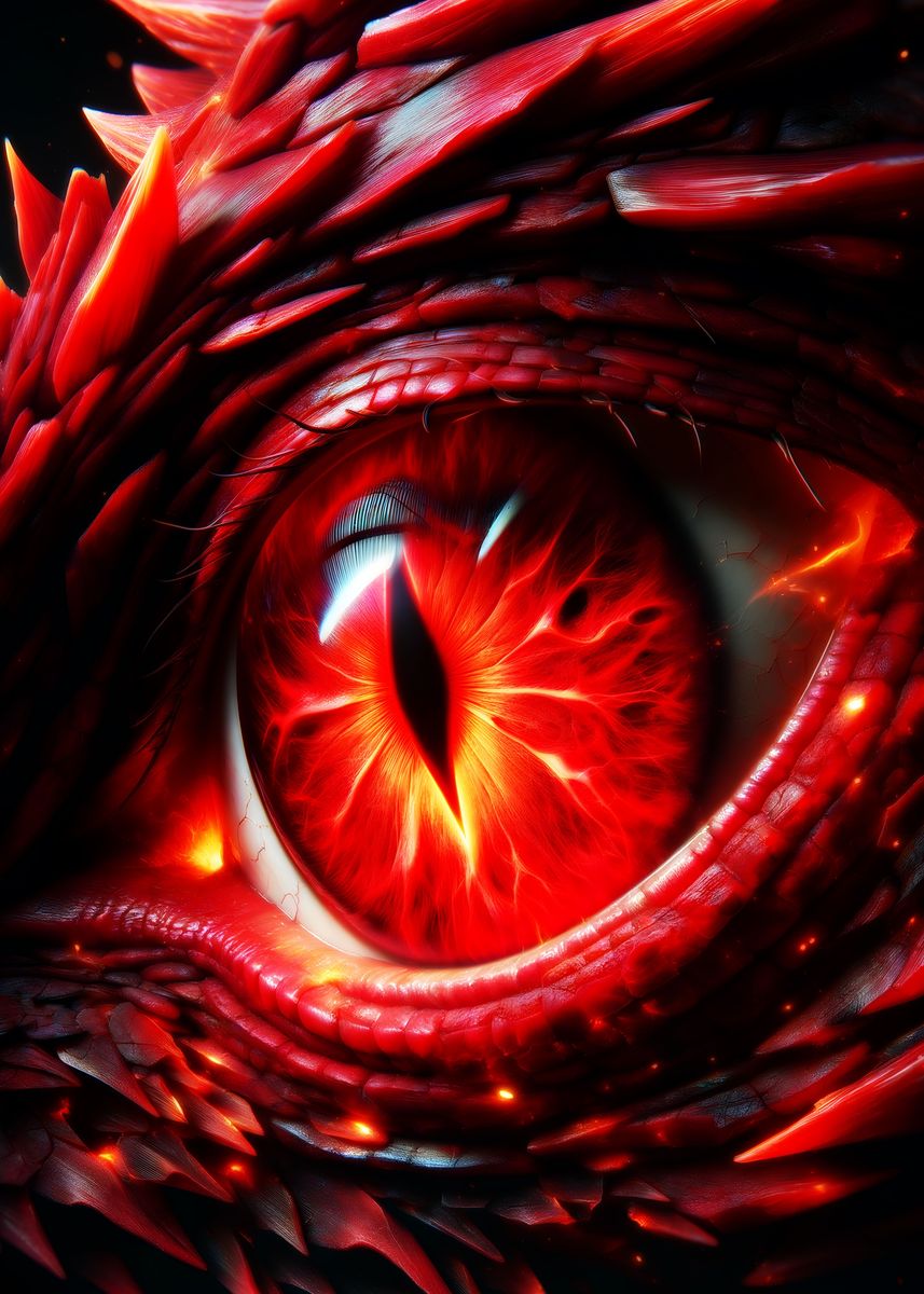 'Red Dragon Eye' Poster, picture, metal print, paint by MDZ | Displate
