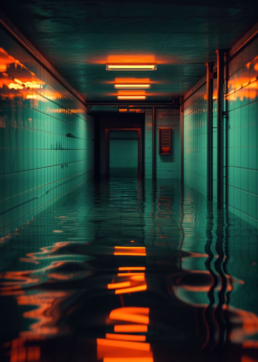 'Liminal Flooded Hallway' Poster, picture, metal print, paint by Cardo ...