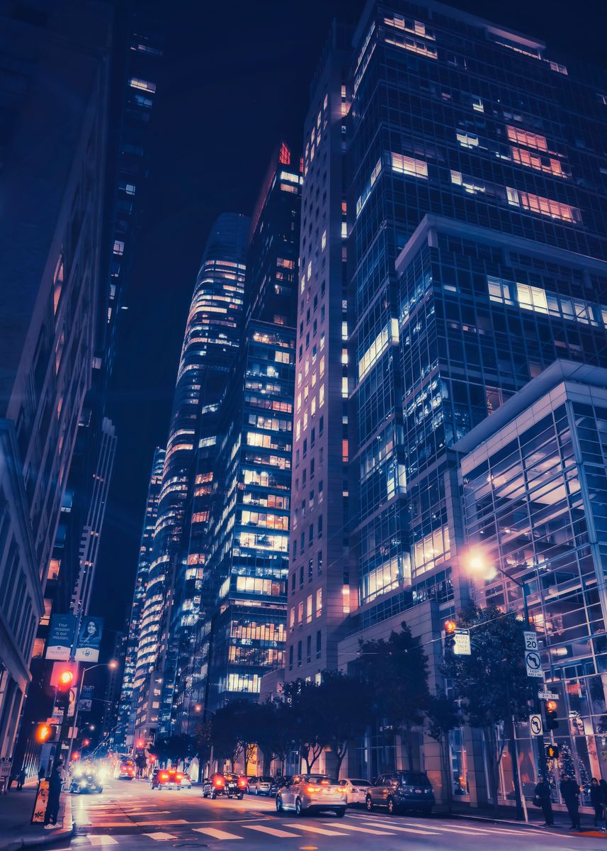 'San Francisco at Nighttime' Poster, picture, metal print, paint by ...