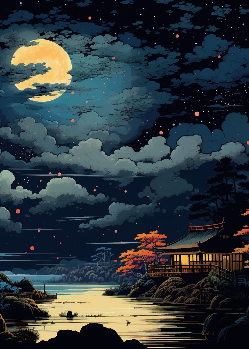'japanese night sky' Poster, picture, metal print, paint by 5Fine ...