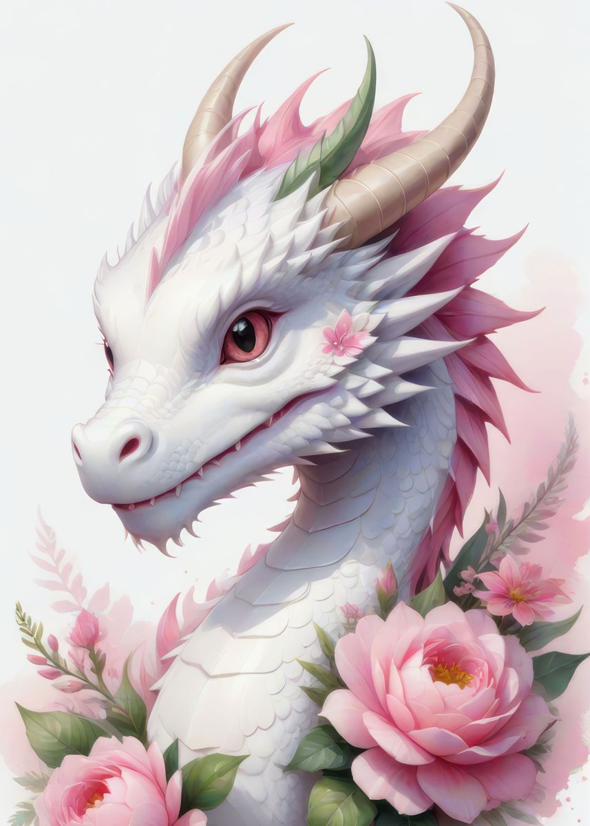 'Cute white dragon art' Poster, picture, metal print, paint by Tiana ...