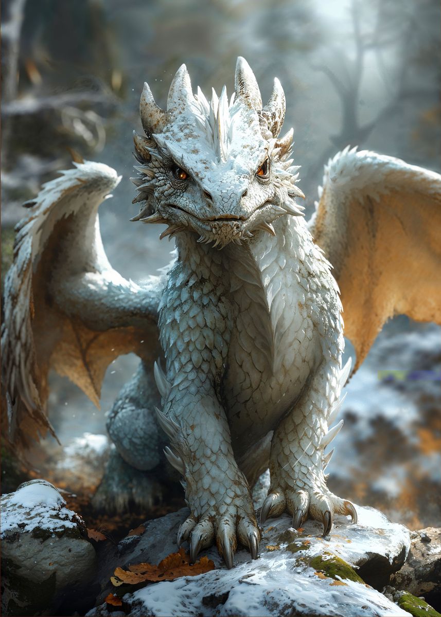 ' Ivory Dragon Whelp' Poster, picture, metal print, paint by Pixaverse ...