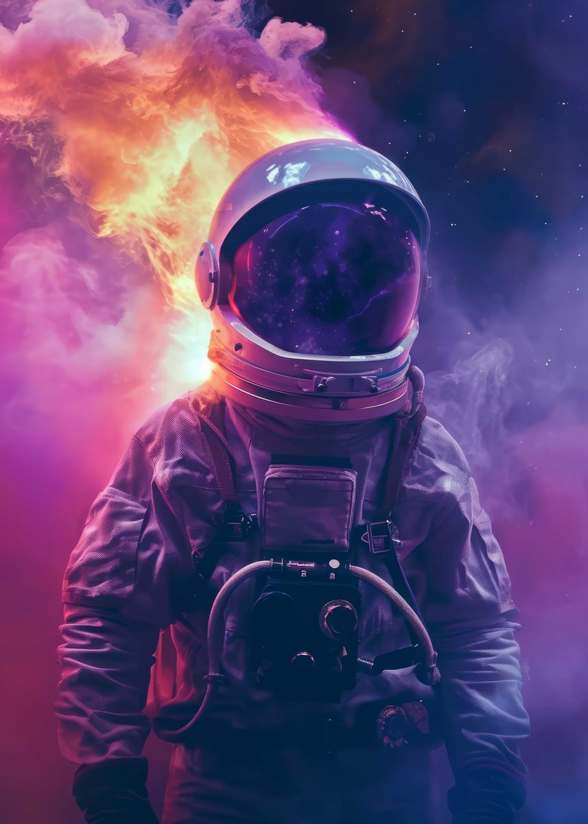 'Burning Astronaut in Space' Poster, picture, metal print, paint by ...