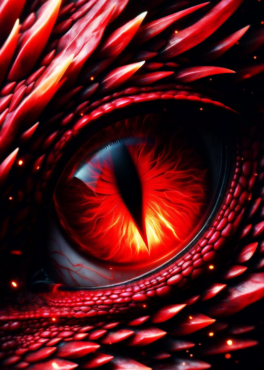 'Red Dragon Eye' Poster, picture, metal print, paint by MDZ | Displate