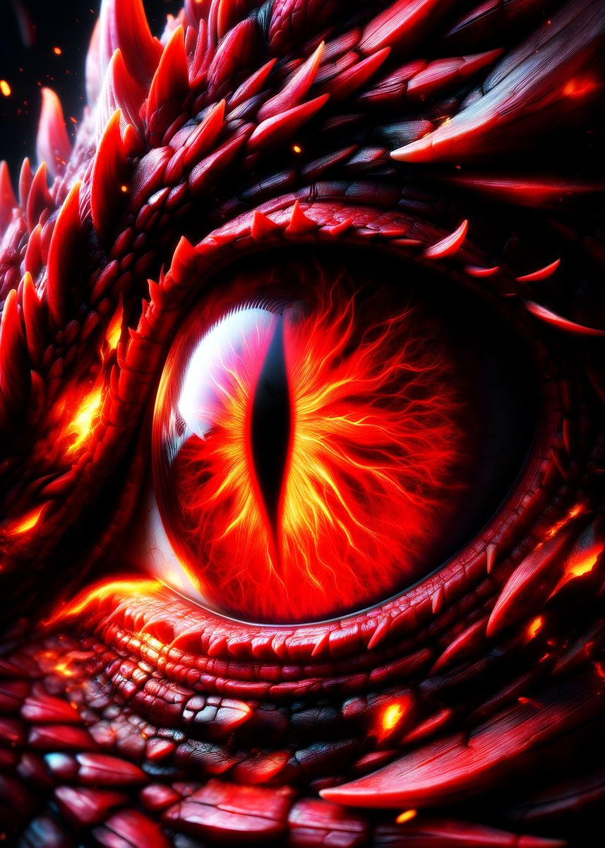 'Red Dragon Eye' Poster, picture, metal print, paint by MDZ | Displate