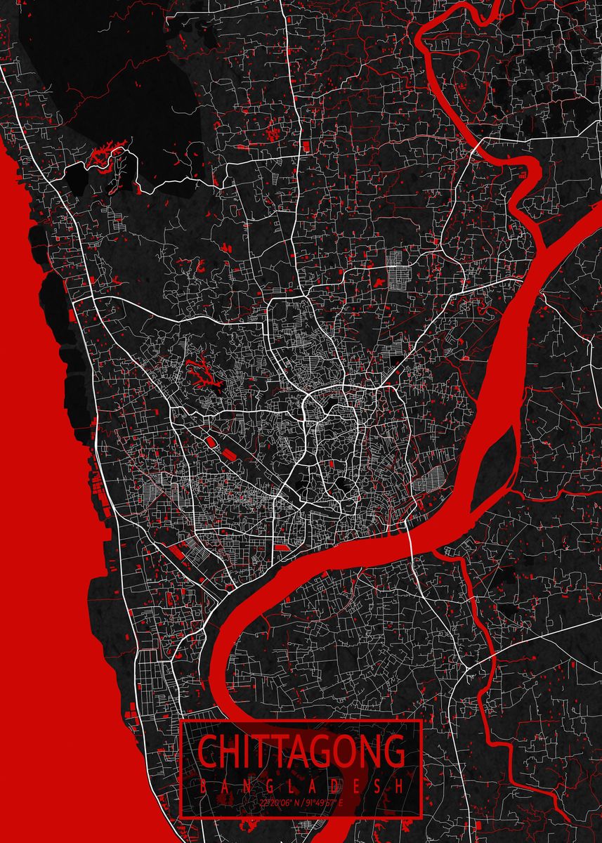 'Chittagong Map Oriental' Poster, picture, metal print, paint by deMAP ...