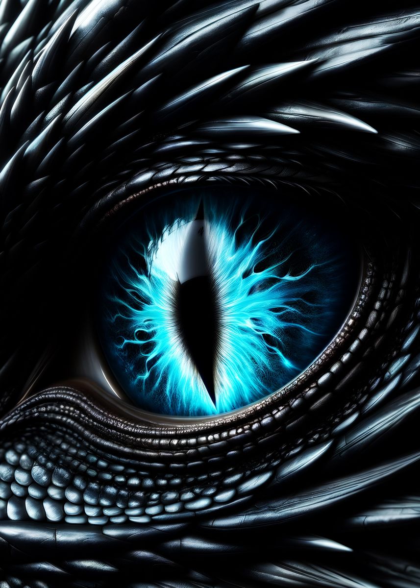 'Blue Dragon Eye' Poster, picture, metal print, paint by MDZ | Displate