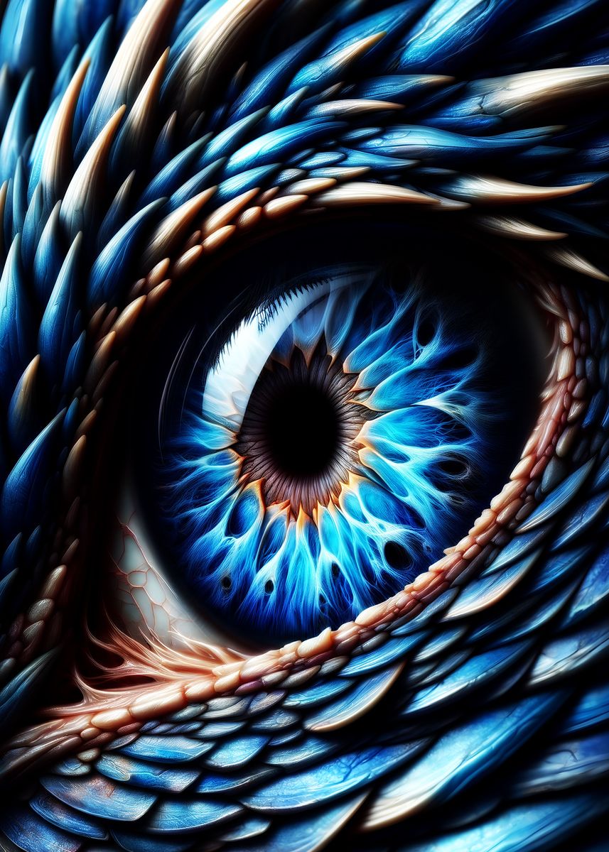 'Blue Dragon Eye' Poster, picture, metal print, paint by MDZ | Displate