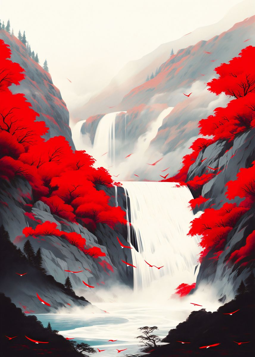'Red Mountain' Poster, picture, metal print, paint by Pozter | Displate