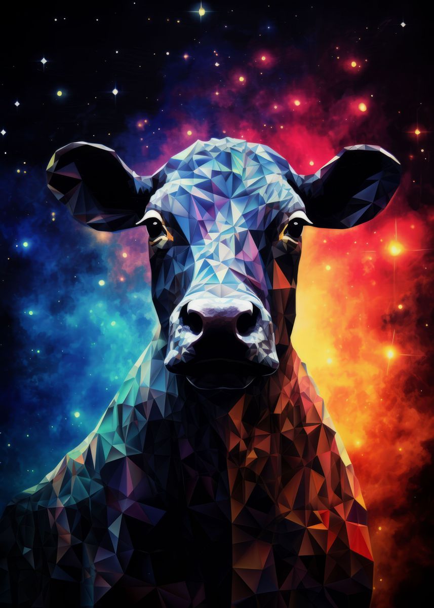 'Geometric Cow' Poster, picture, metal print, paint by Frank Hirschle ...