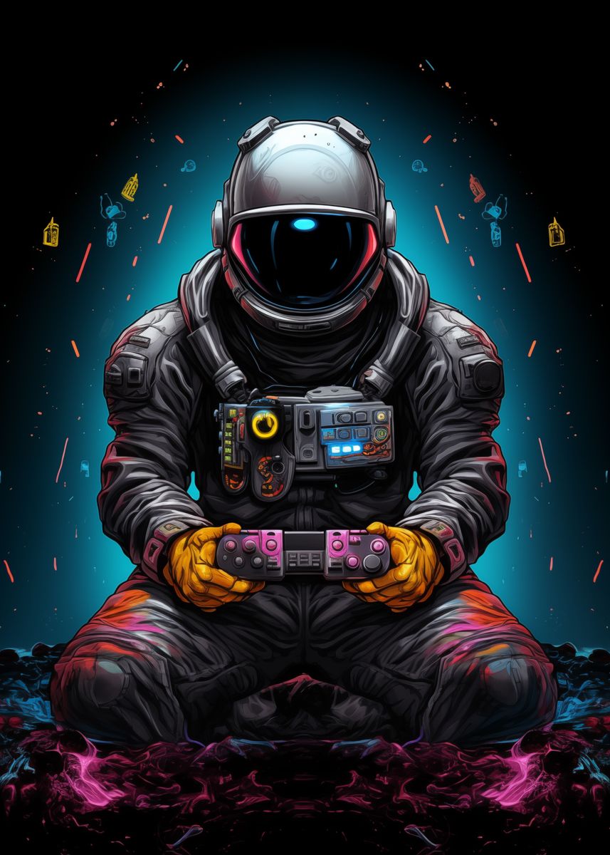 'Astronaut Play Video Game' Poster, picture, metal print, paint by ...