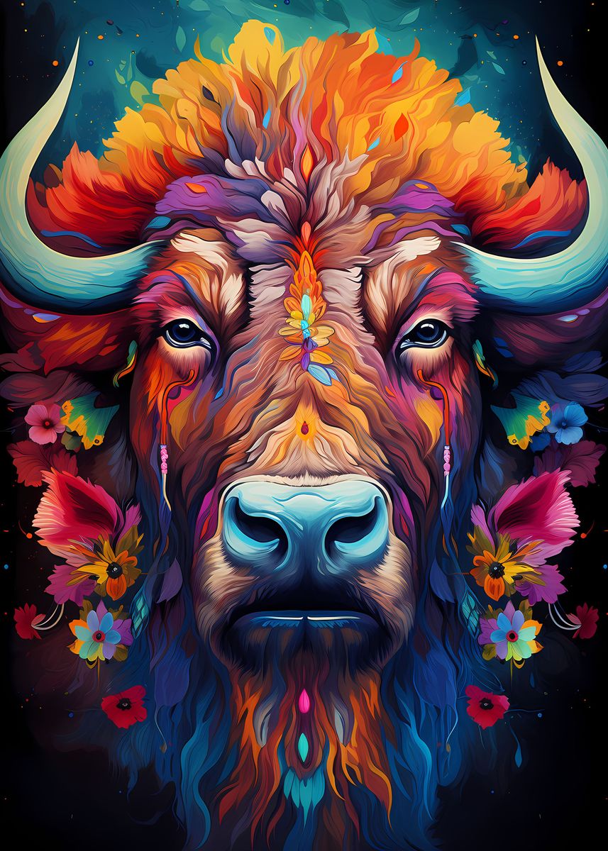 'Colorful Wildlife Buffalo' Poster, picture, metal print, paint by ...