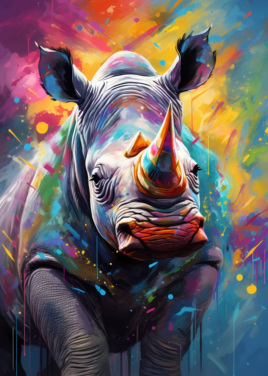'Colorful Wildlife Rhino' Poster, picture, metal print, paint by ...