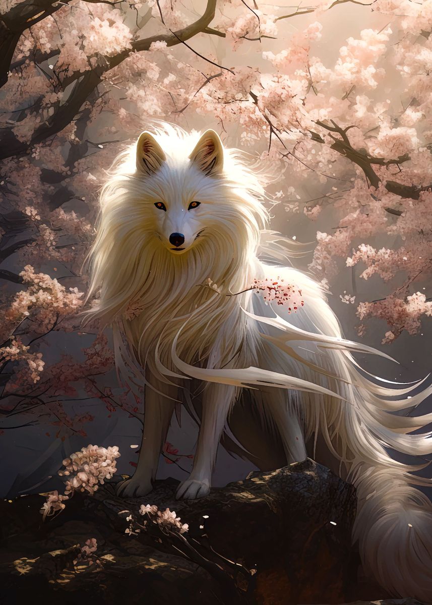 'wolf cherry blossom' Poster, picture, metal print, paint by Artmatrusa ...