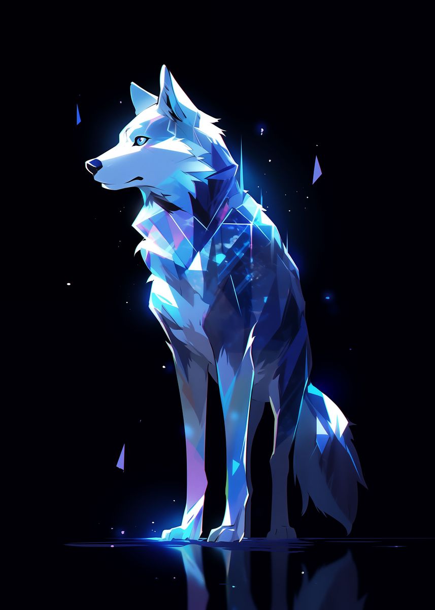 'Majestic Blue Crystal Wolf' Poster, picture, metal print, paint by ...