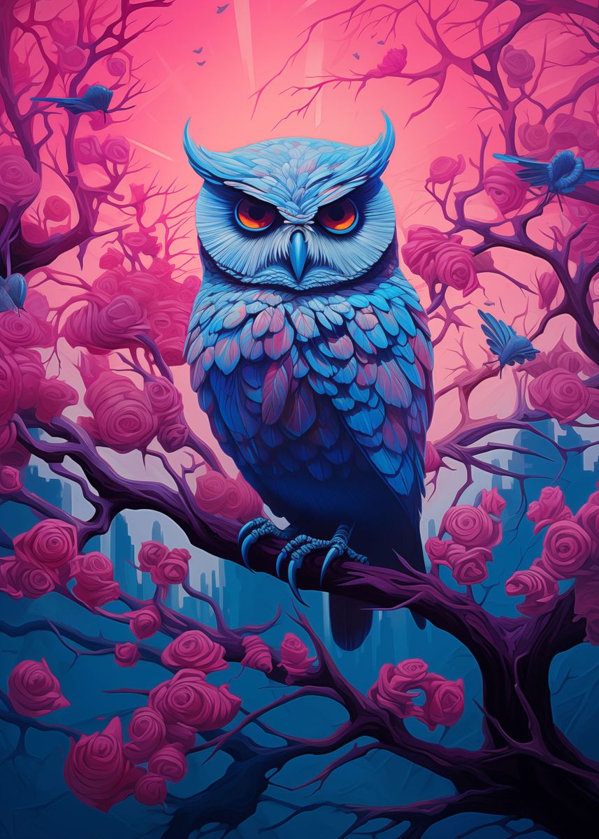 'Synthwave Owl' Poster, picture, metal print, paint by Boot Hill | Displate
