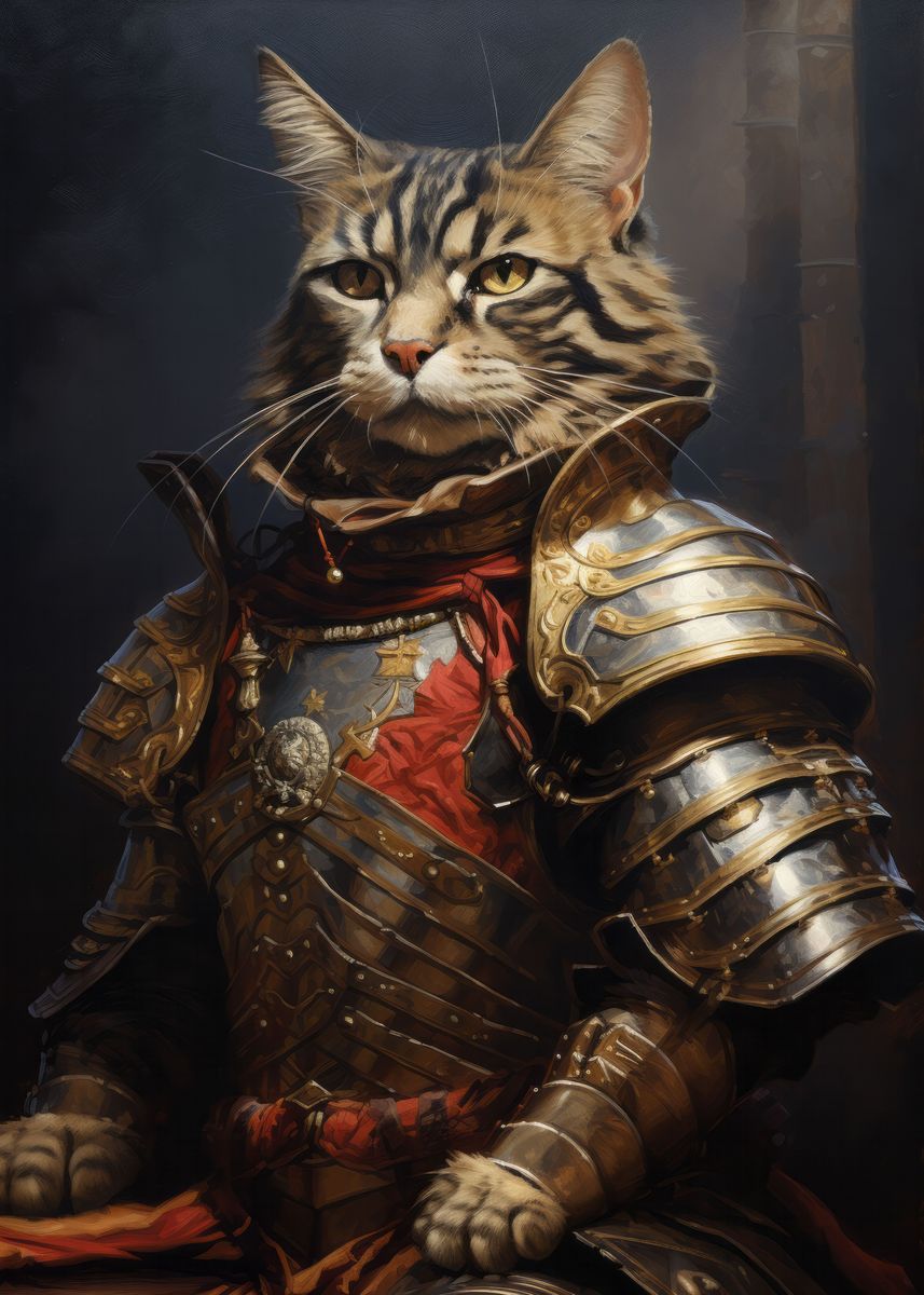 'Knight cat' Poster, picture, metal print, paint by goljakoff | Displate