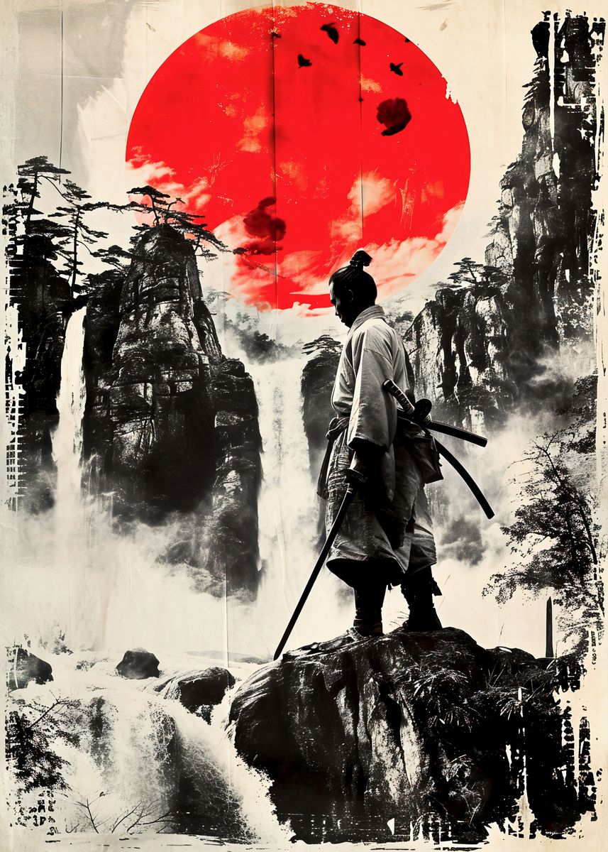'Red Moon Mountain' Poster, picture, metal print, paint by Pozter ...