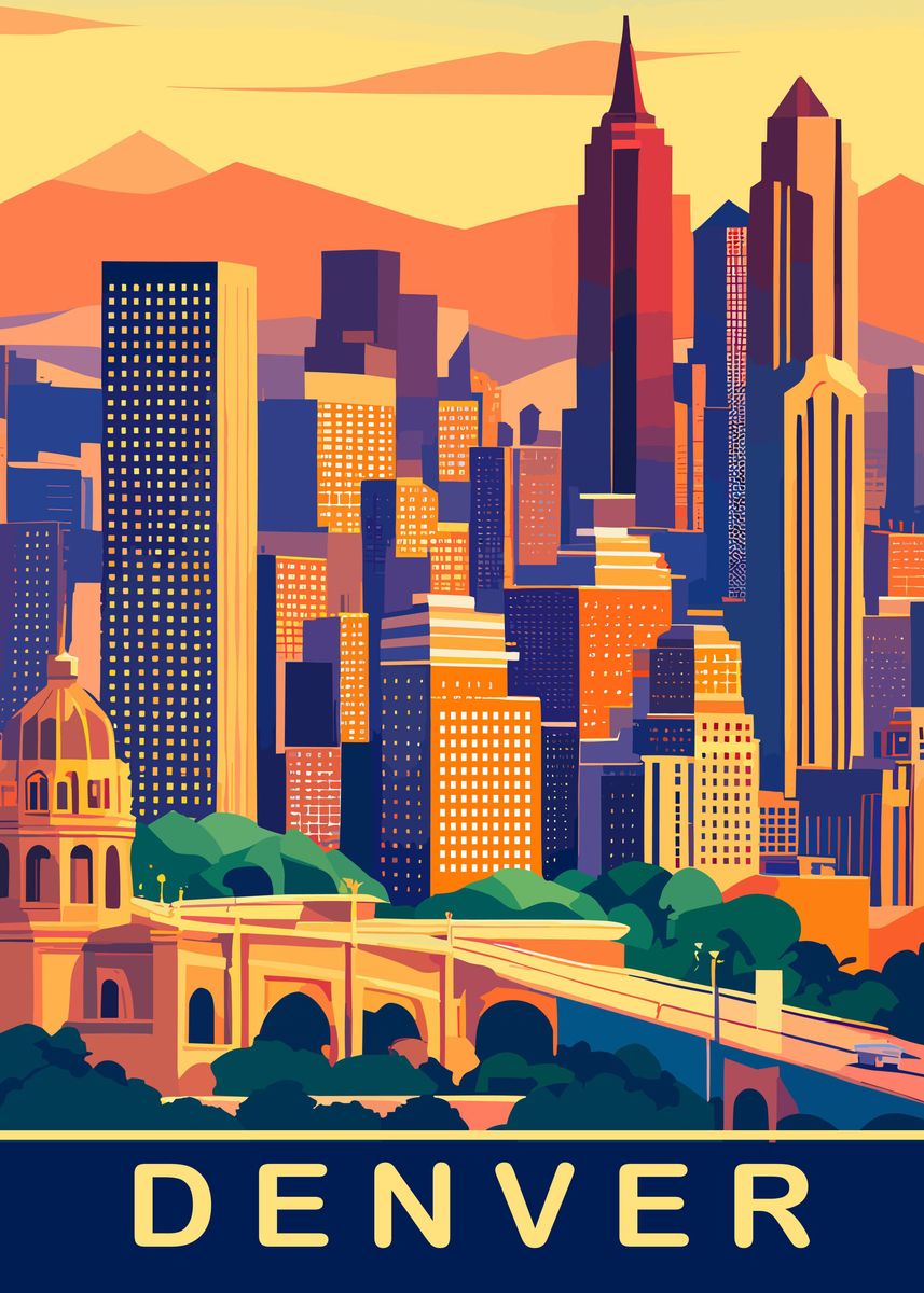 'Denver Skyline' Poster, picture, metal print, paint by Long Shot ...