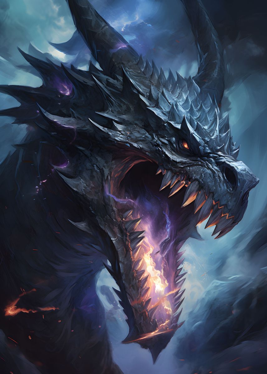 'Blue Dragon Purple Fire' Poster, picture, metal print, paint by ...