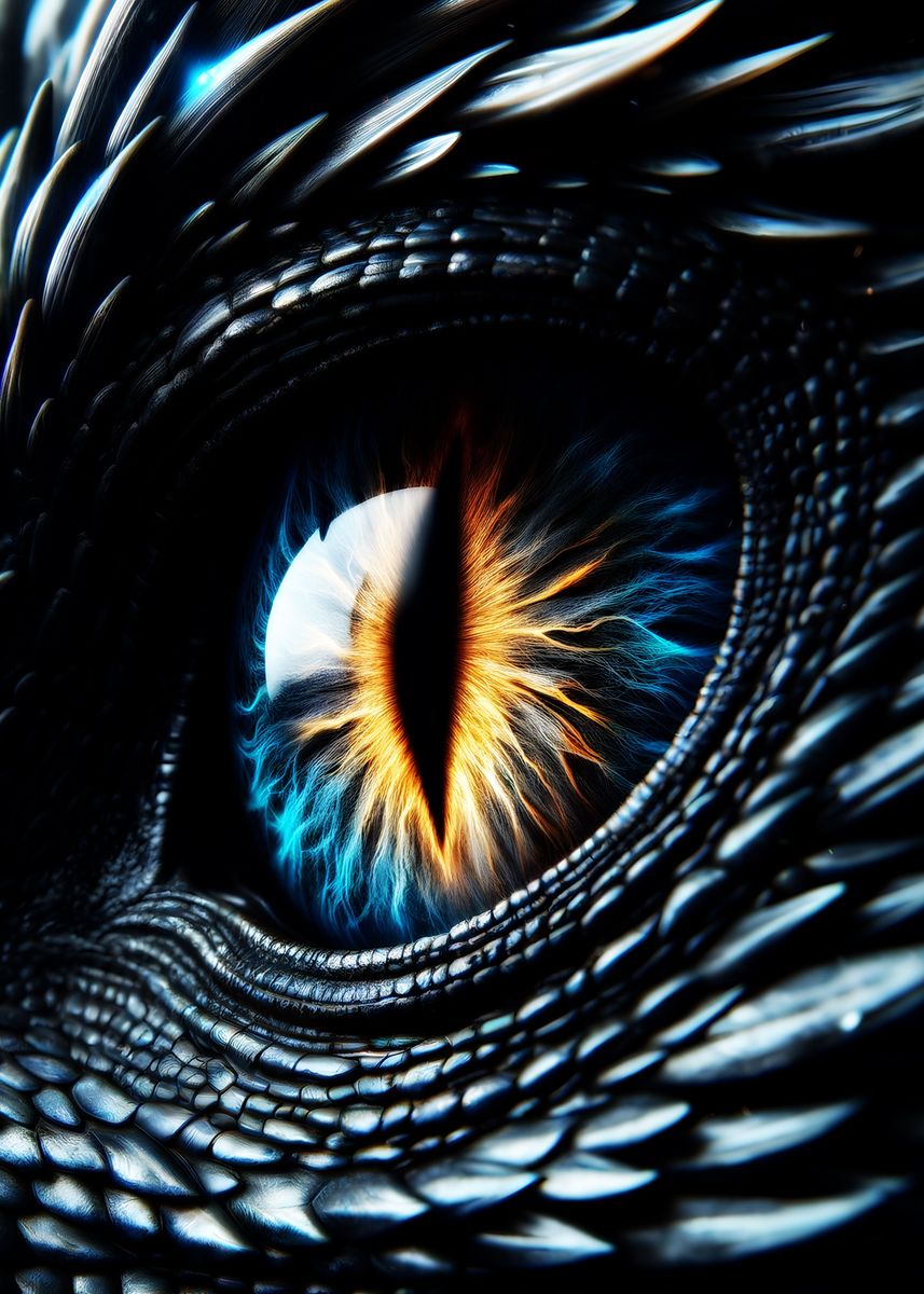 'Blue Dragon Eye' Poster, picture, metal print, paint by MDZ | Displate